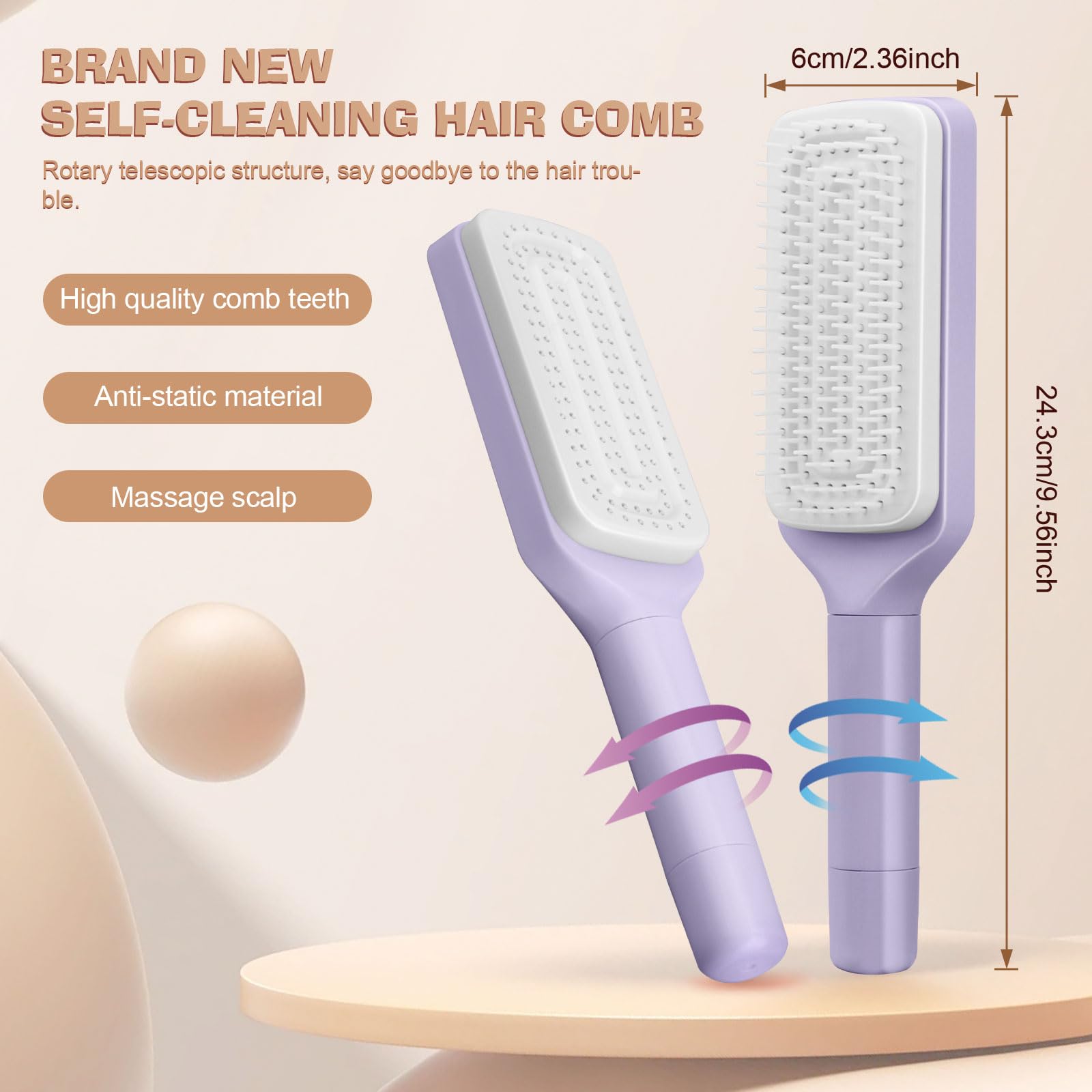 2 Pcs Self Cleaning Hair Brush,one-click Cleaning Comb – DesireStore.pk